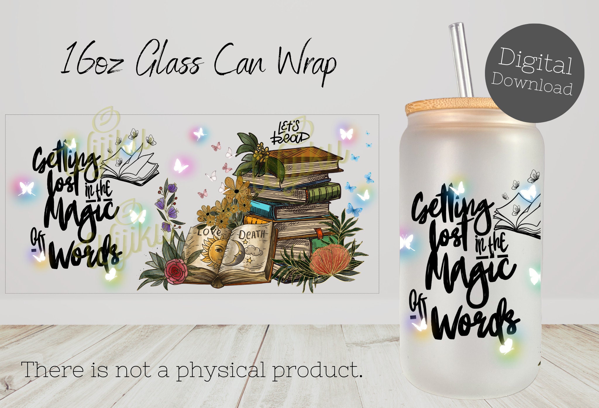 I Love Books 16oz Glass Can Wrap Png, Books 16oz Libbey Glass Wrap ...
