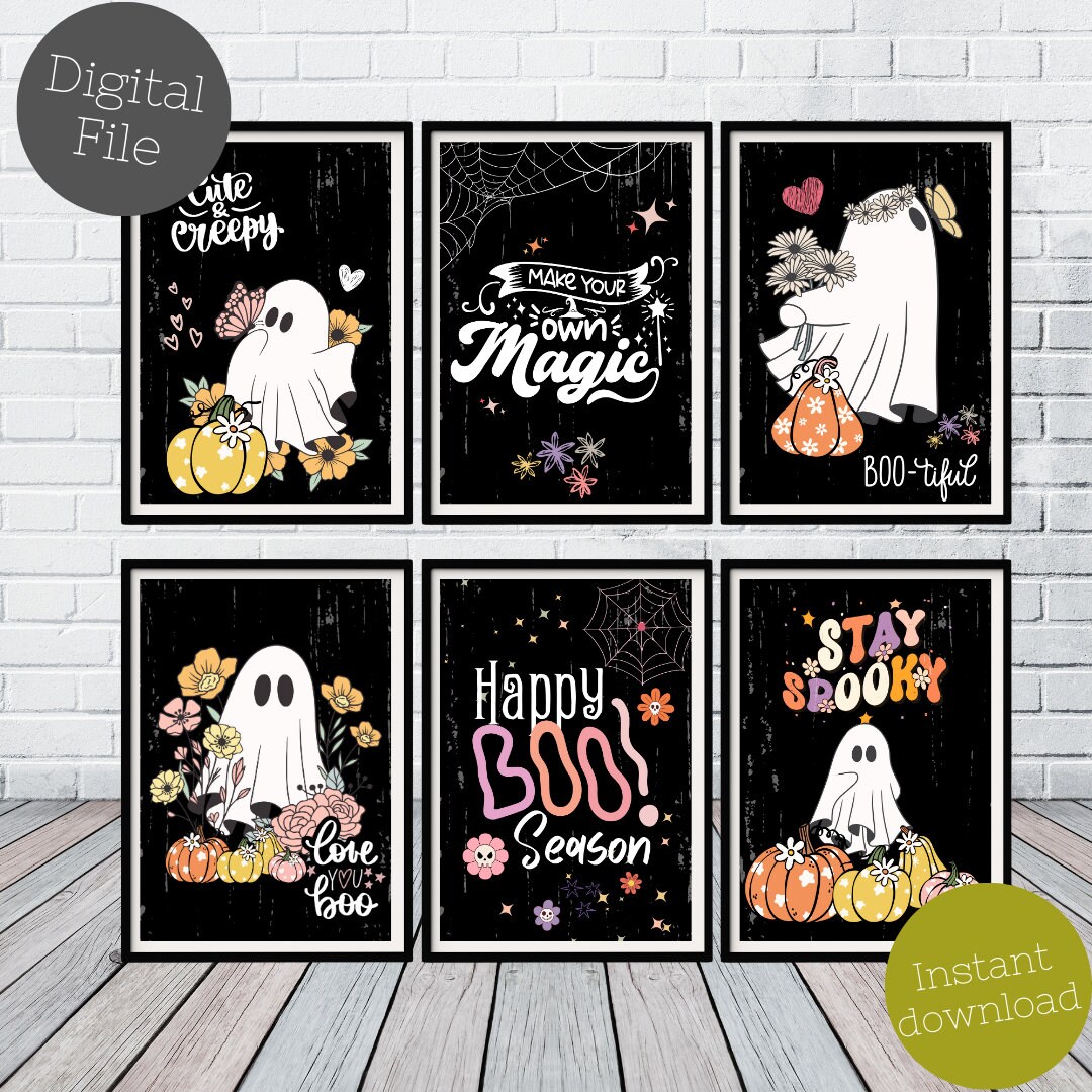 Cute Ghost, Spooky Halloween Printable Collection | Minimalist Fall Art ...