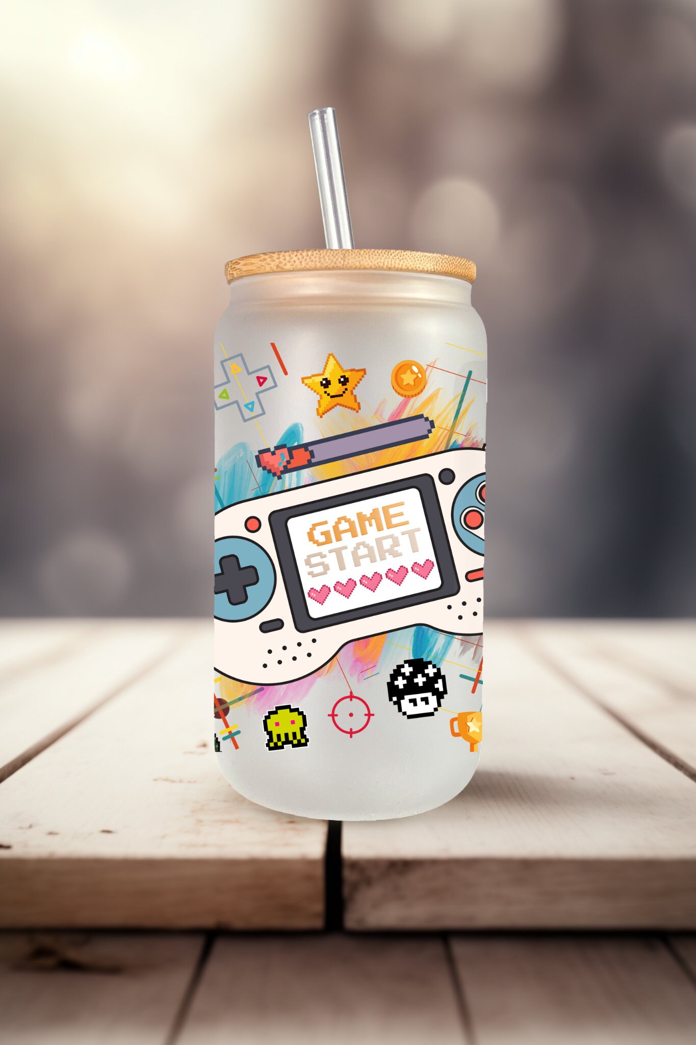 Game Star 16oz Glass Can Wrap Png, Gamer Gift, Gamer Tumbler, Gamer ...