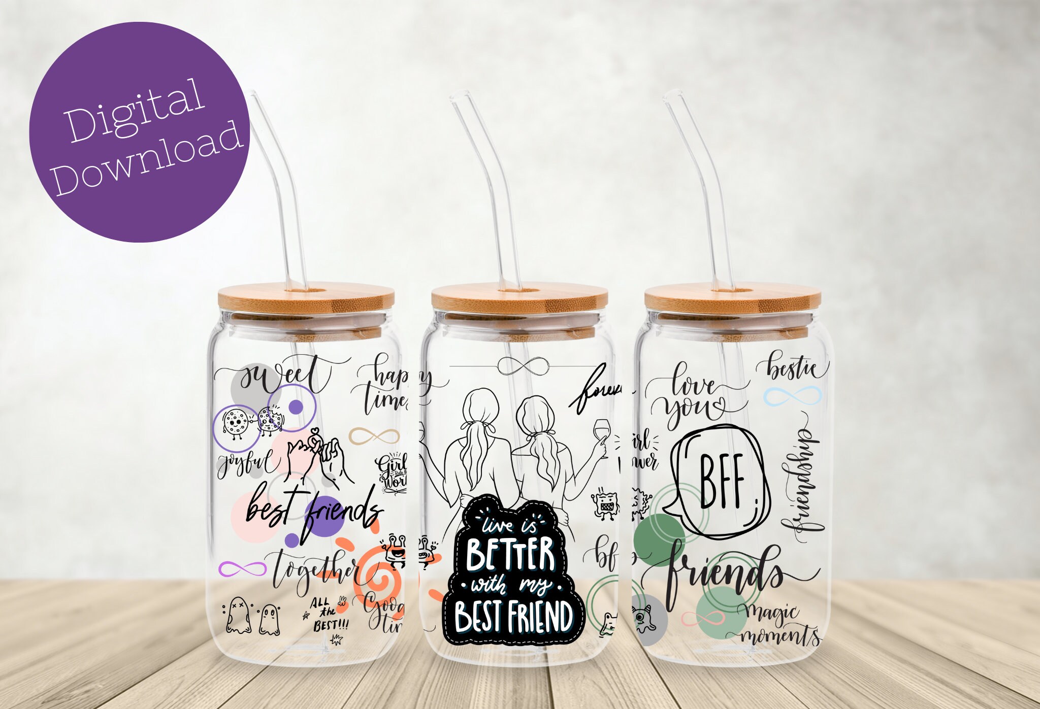 Best Friends Png, 16oz Glass Can Wrap, Best Friends Tumbler, Best ...