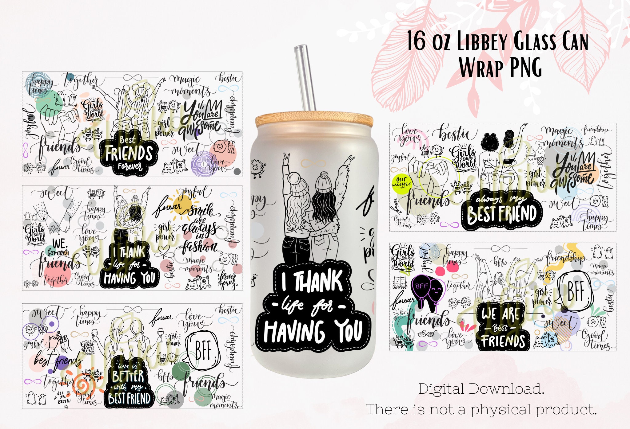 Best Friends Png, 16oz Glass Can Wrap, Best Friends Tumbler, Best ...