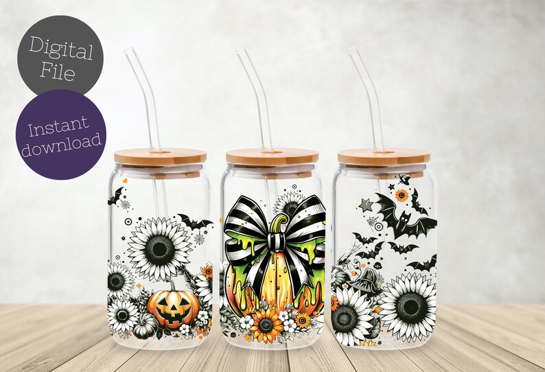 Colorful Coquette Halloween Pumpkin Png, Halloween Design 16oz Glass ...