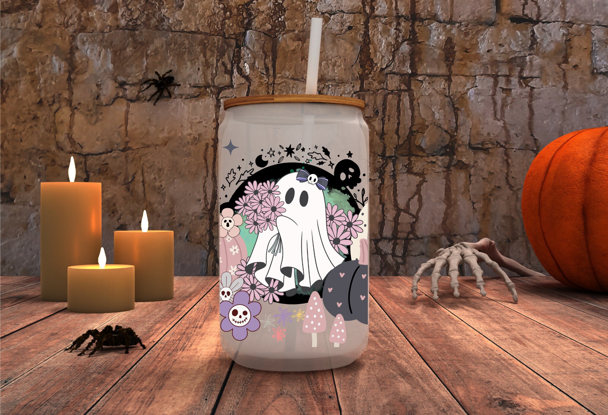 Cute & Creepy Libbey Cup Wrap, Cute Ghost, Spooky Ghost, Digital Print ...