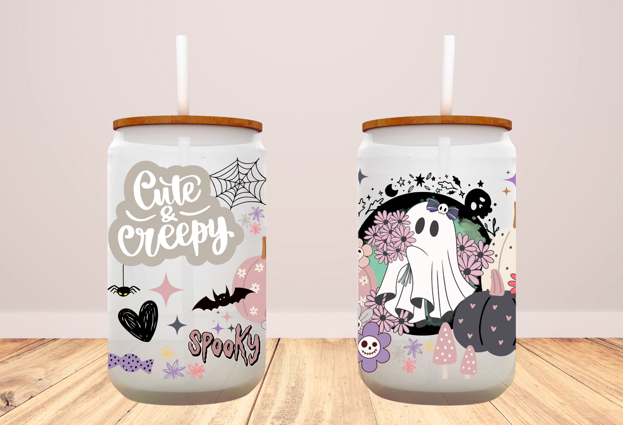 Cute & Creepy Libbey Cup Wrap, Cute Ghost, Spooky Ghost, Digital Print ...