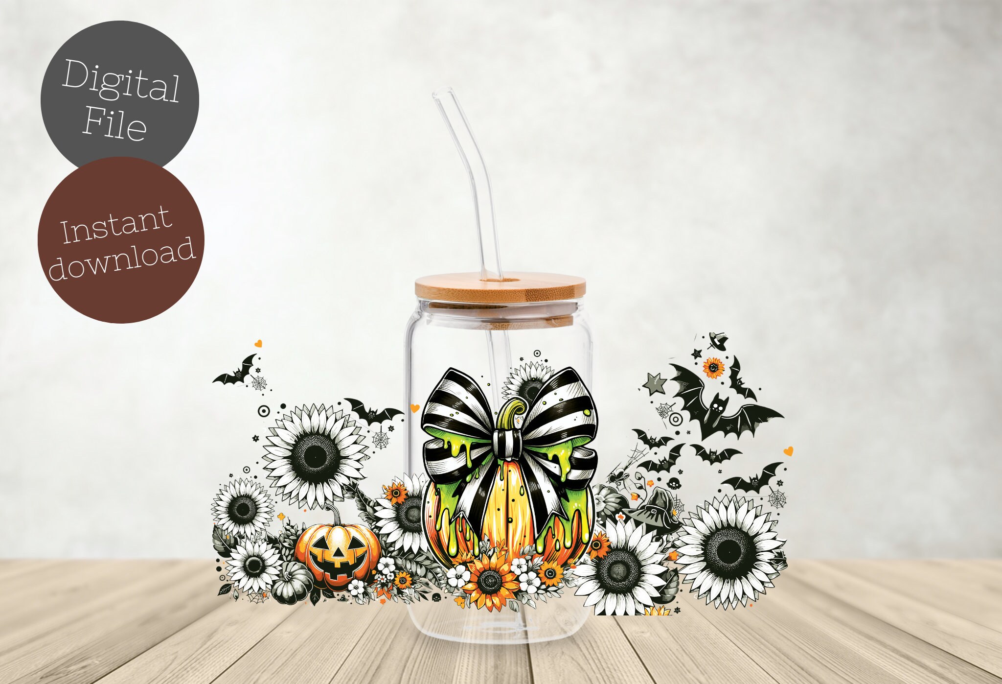Colorful Coquette Halloween Pumpkin Png, Halloween Design 16oz Glass ...