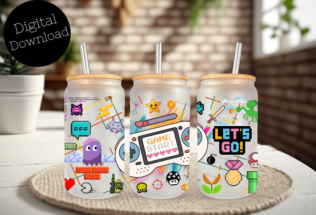 Game Star 16oz Glass Can Wrap Png, Gamer Gift, Gamer Tumbler, Gamer ...