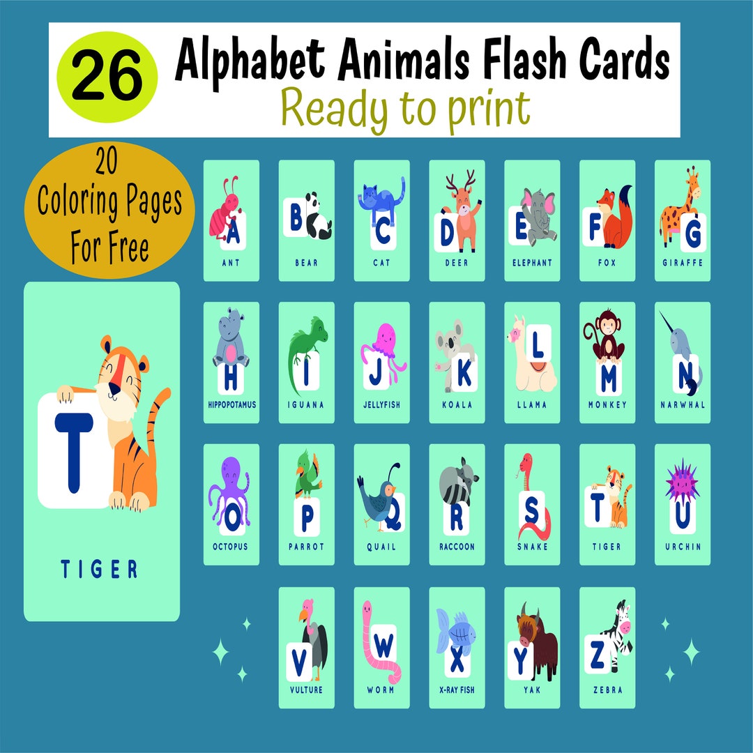 Printable Alphabet Animal Flash Cards ABC Flash Cards - Etsy