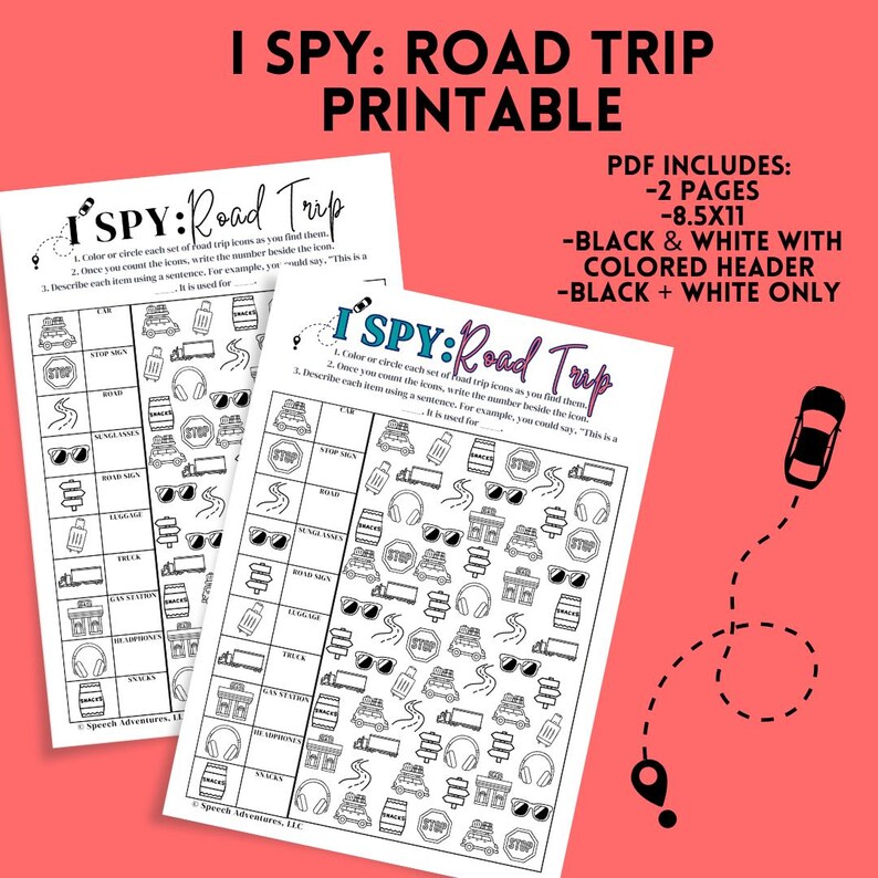 I Spy Road Trip Printable Worksheet: Speech & Language Activity (PDF ...