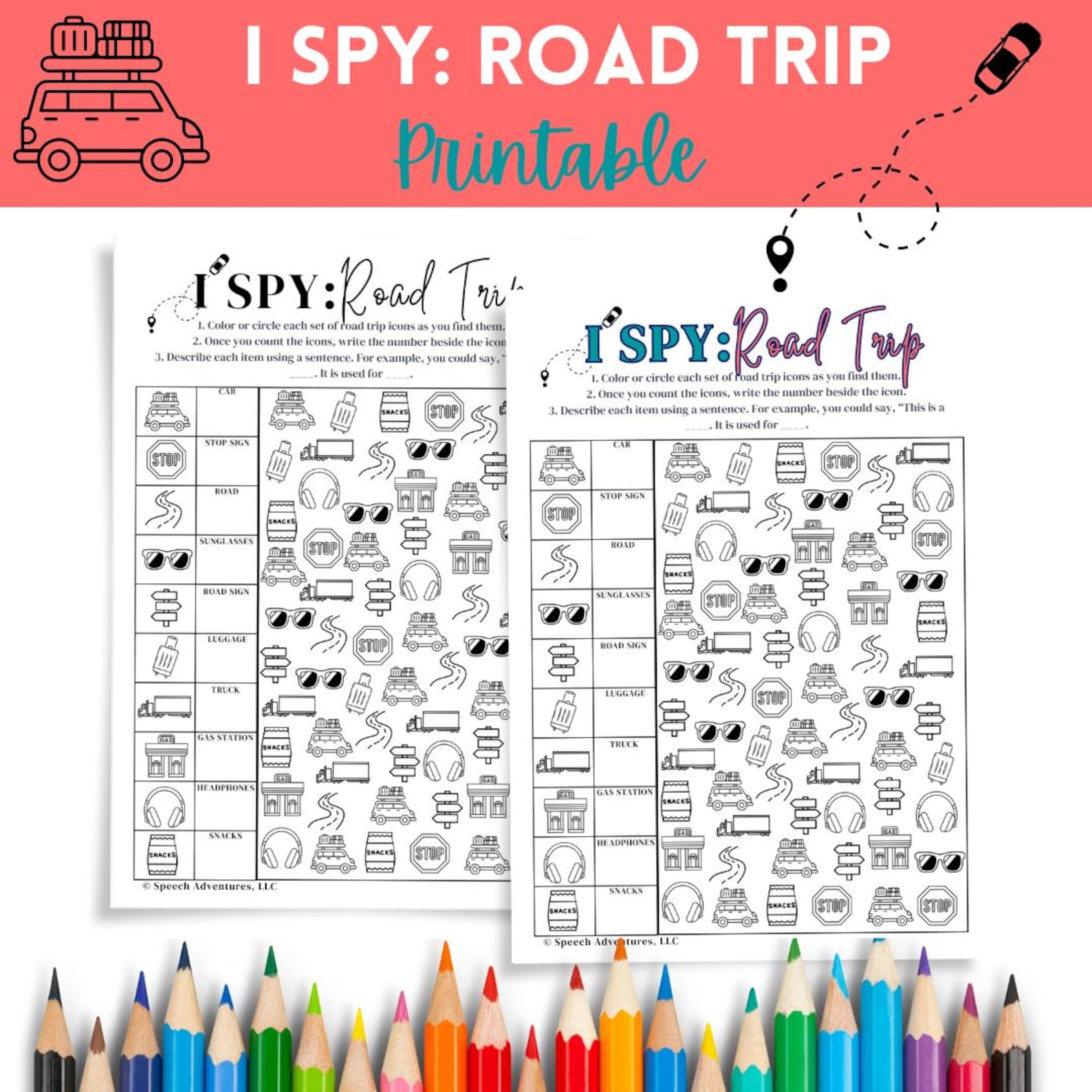 I Spy: Road Trip | Summer Travel Printable Worksheet | Speech ...
