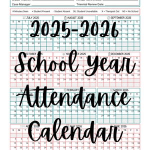 2025-2026 School Year Speech Therapy Student Attendance Calendar ...