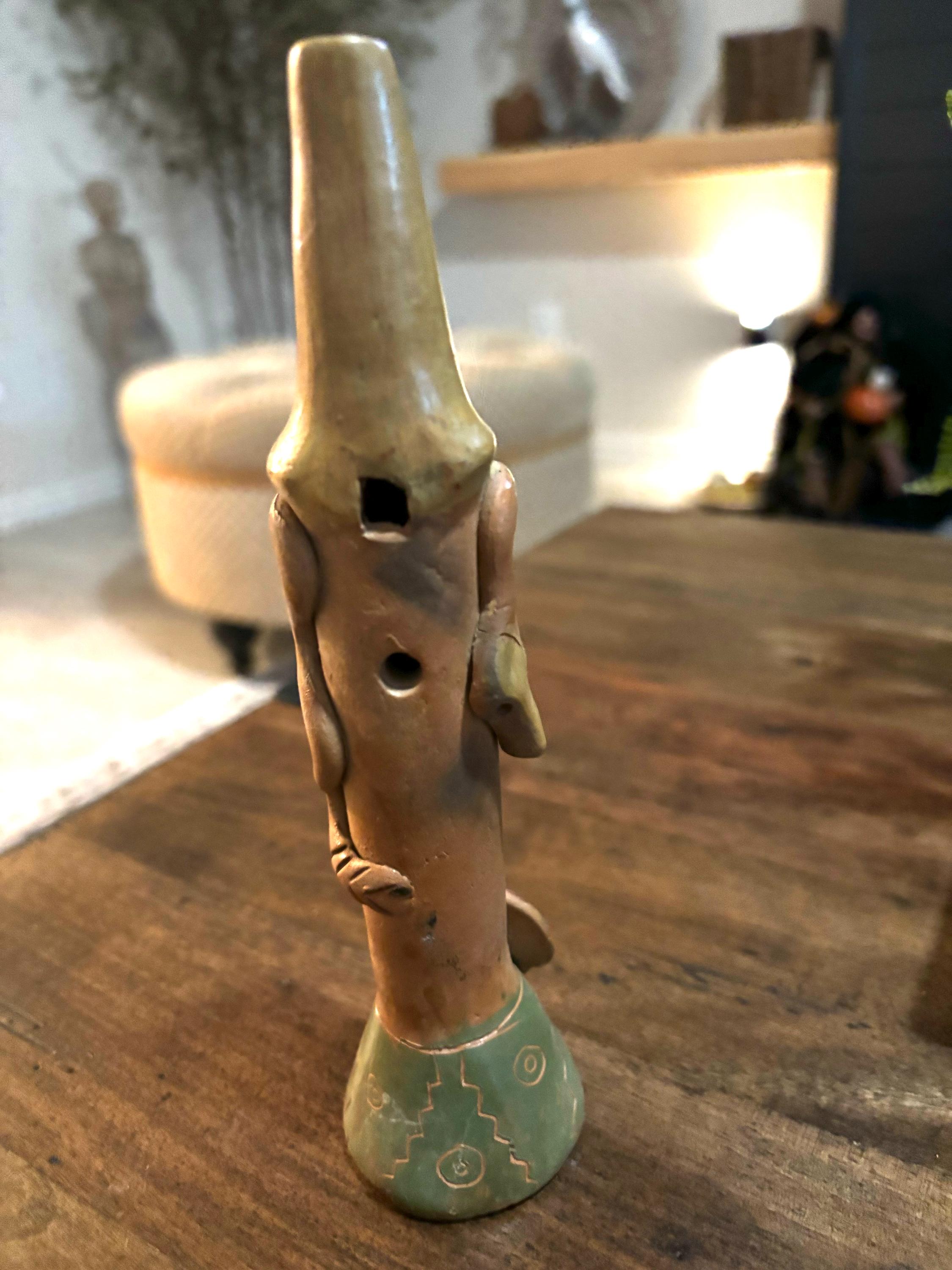 Aztec Mayan Clay 4 Hole Flute Folk Art Pottery Primitive Figurine ...