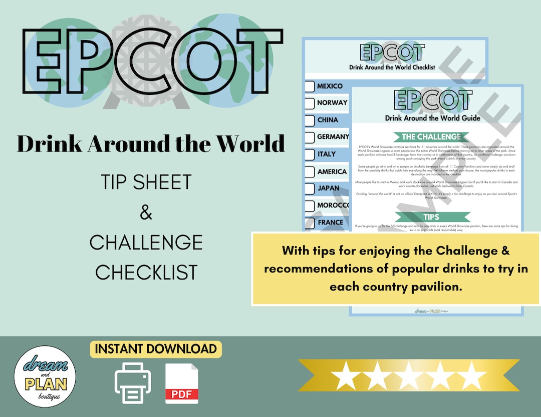 Drink Around the World Tip Sheet, Epcot Country Checklist, Instant ...