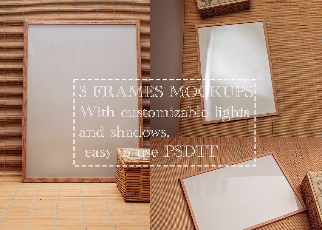 Set of 3 Vertical Wooden 4x3 Frame Mockups | With Warm Lighting ...