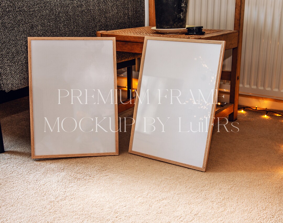 Three Oak Wood Frames | PSD Mockup Scene | Display for Artworks and ...