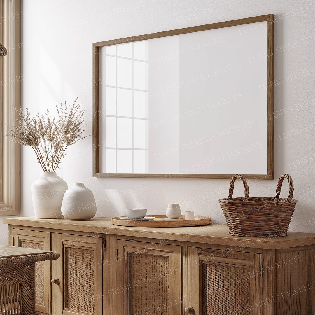 Horizontal Wood Frame Mockup DIN A0, Landscape Minimal Frame Mockup ...