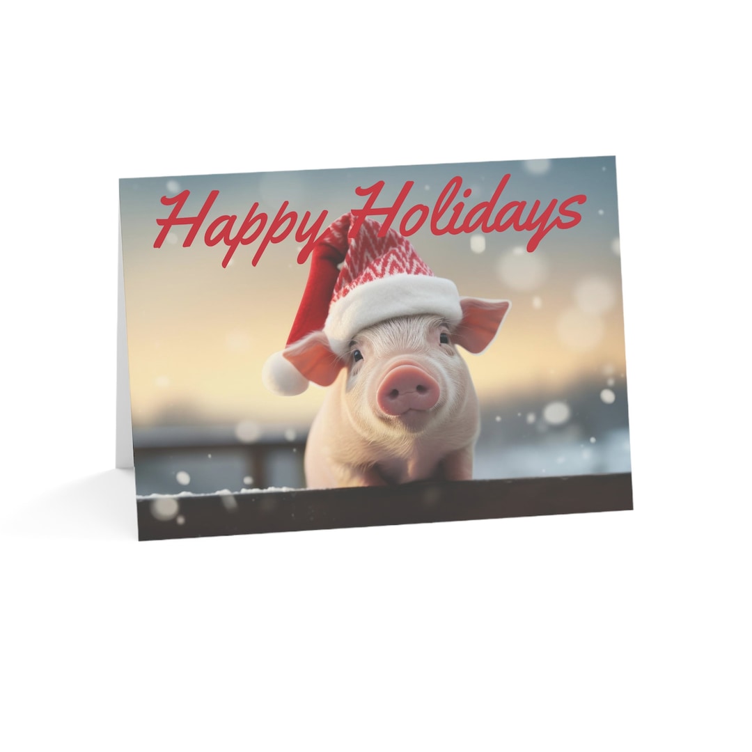 Happy Holiday Pig Greeting Cards 1 10 and 30pcs - Etsy