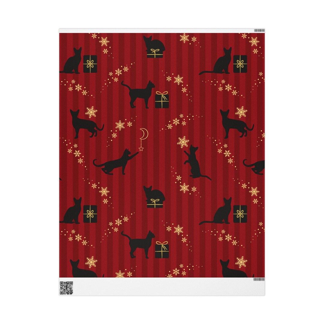 Festive Cats Christmas Wrapping Paper, Red and Gold Holiday Decor - Etsy