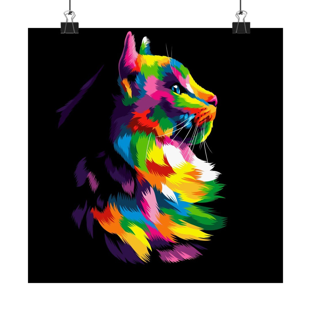 Vertical Posters, Cat Watercolor Rainbow Colors Art Print, Home Decor ...