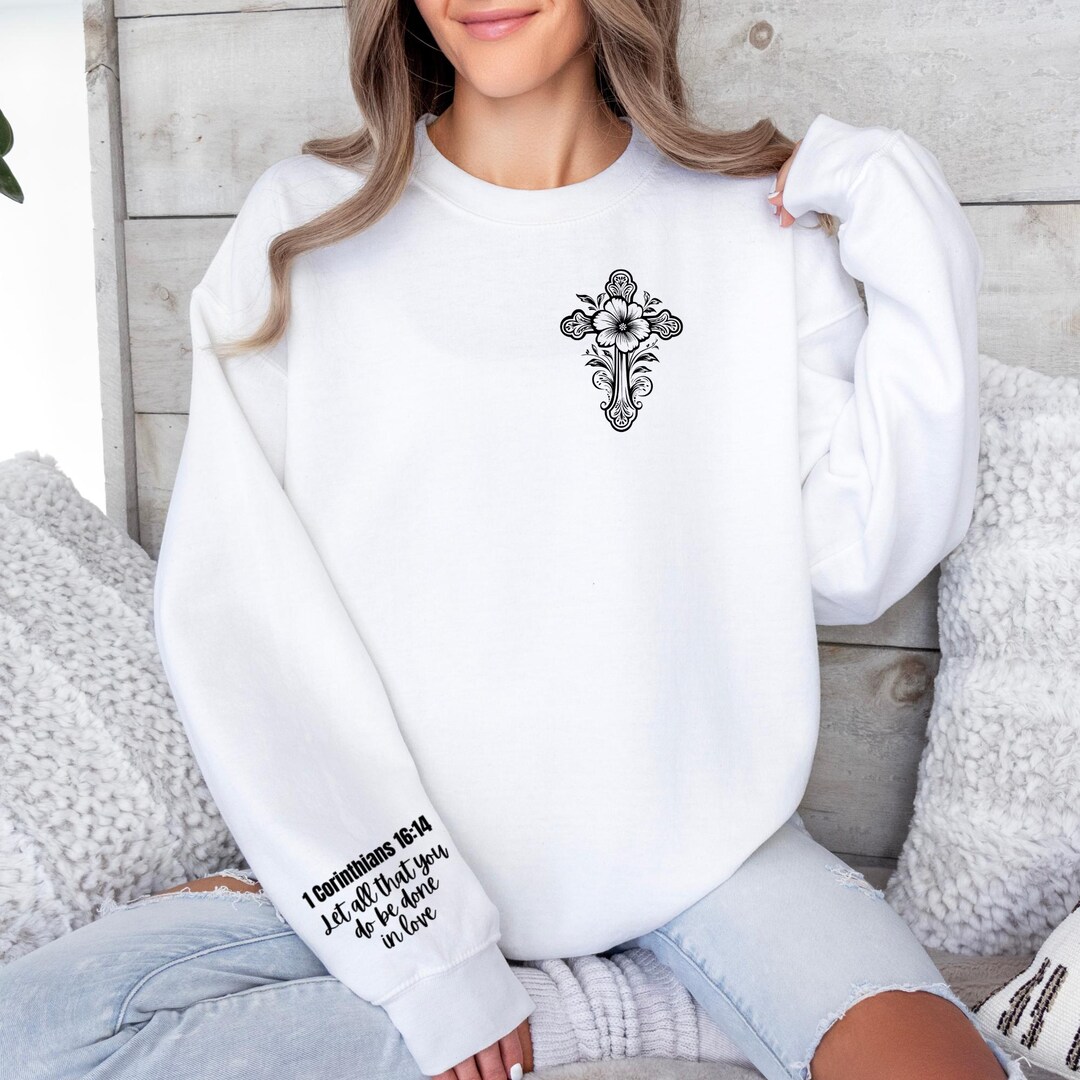 Christian Clothes Sleeve Print Bible Verse Religious Sweatshirt Gift ...
