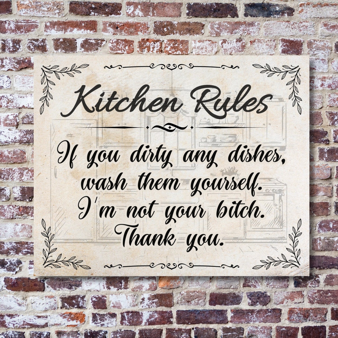Funny Kitchen Rules, Metal Sign - Vintage Style - Inappropriate Wall ...