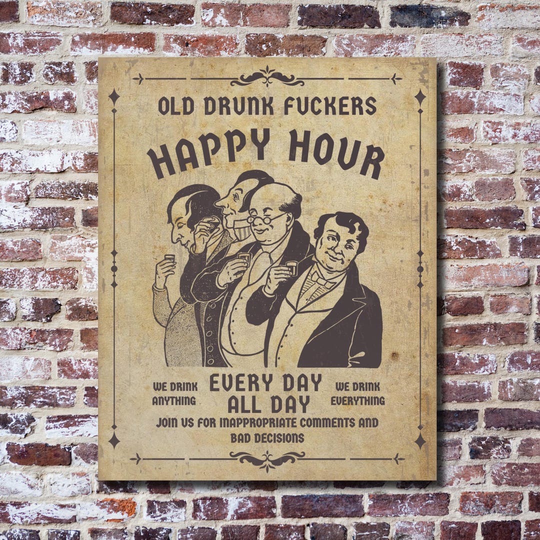 Vintage Happy Hour Metal Wall Art Sign - Funny Man Cave Decor - Old ...
