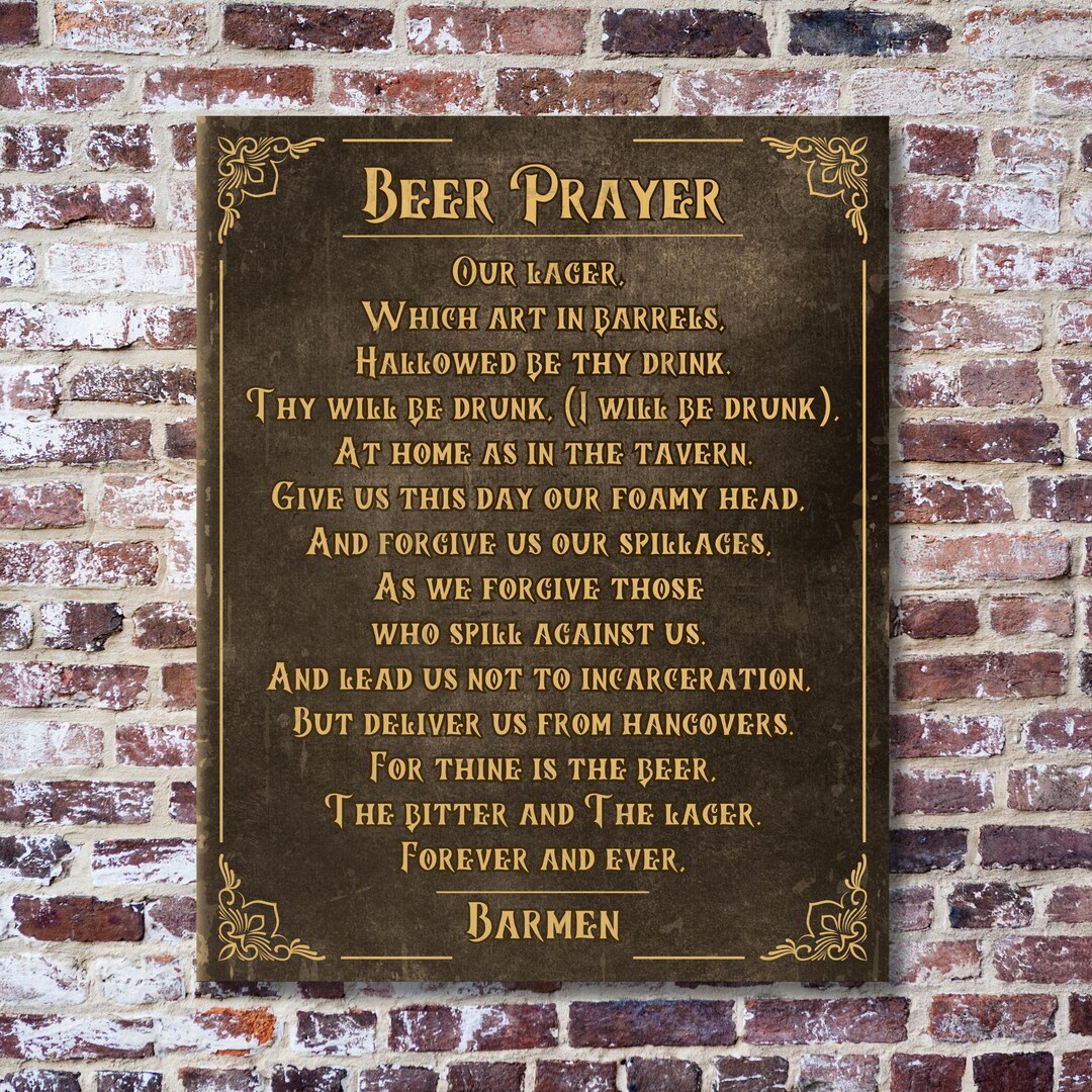 The Beer Prayer, Art Deco Style Metal Wall Art Sign - Unique Man Cave ...