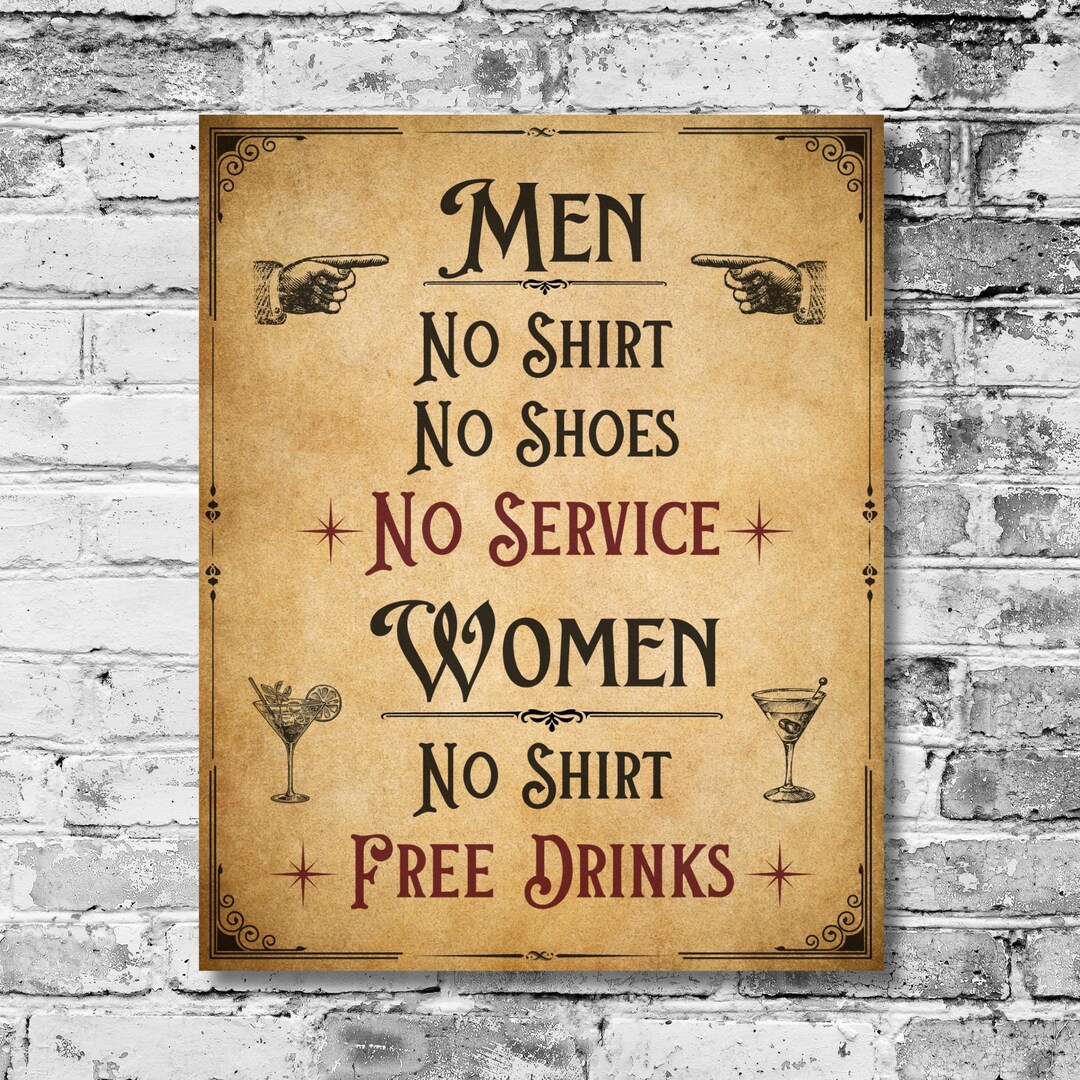 Vintage Wall Art: Free Drinks for Women No Shirts Funny Inappropriate ...