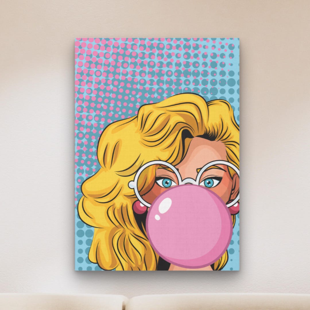 Colorful Retro Bubble Gum Girl Pop Art Canvas Print - Trendy Pop ...