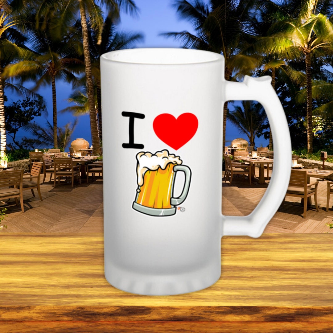I Love Beer, Funny Frosted Beer Mug - Beer Lover Gift - Barware Present ...