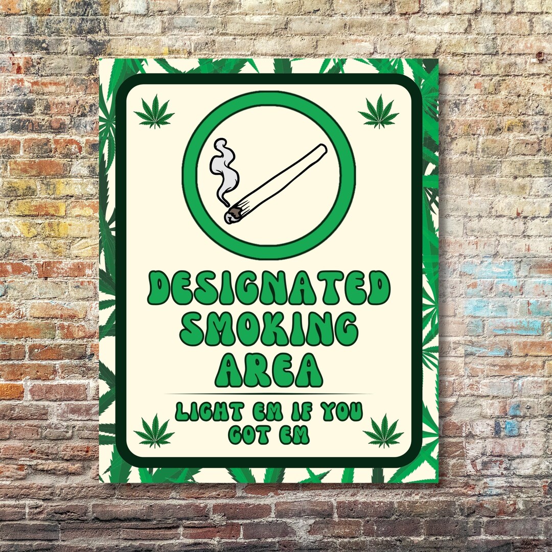 Cannabis Smoking Area Sign Funny Weed Wall Art Stoner Home Decor Retro ...