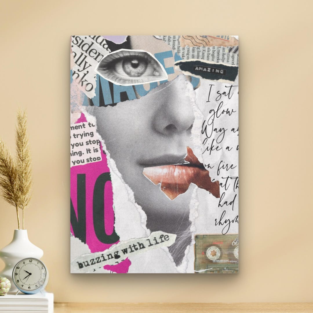 Magazine Cut Out Retro Clipart Canvas Wall Art - Unique Colorful ...