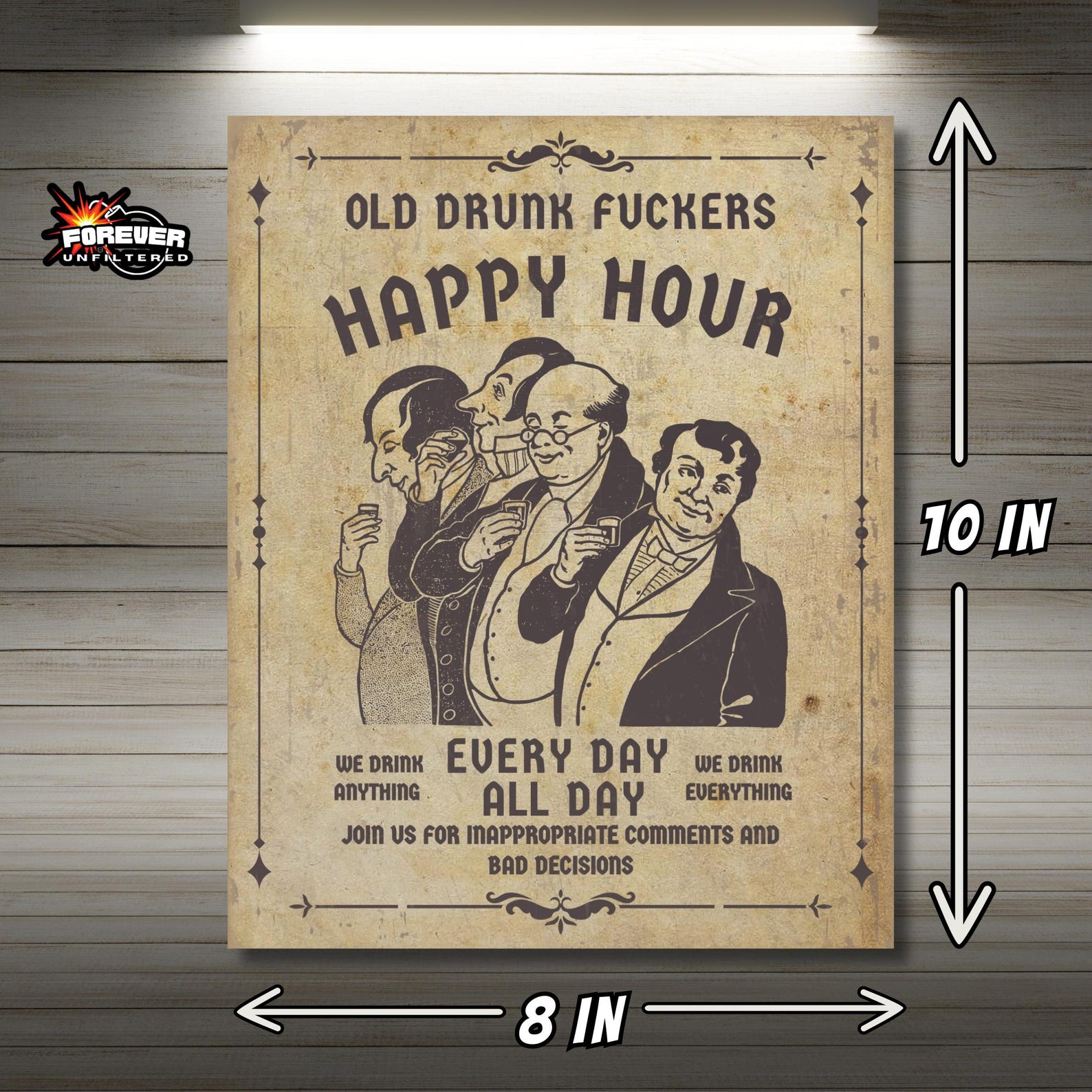 Vintage Happy Hour Metal Wall Art Sign - Funny Man Cave Decor - Old ...