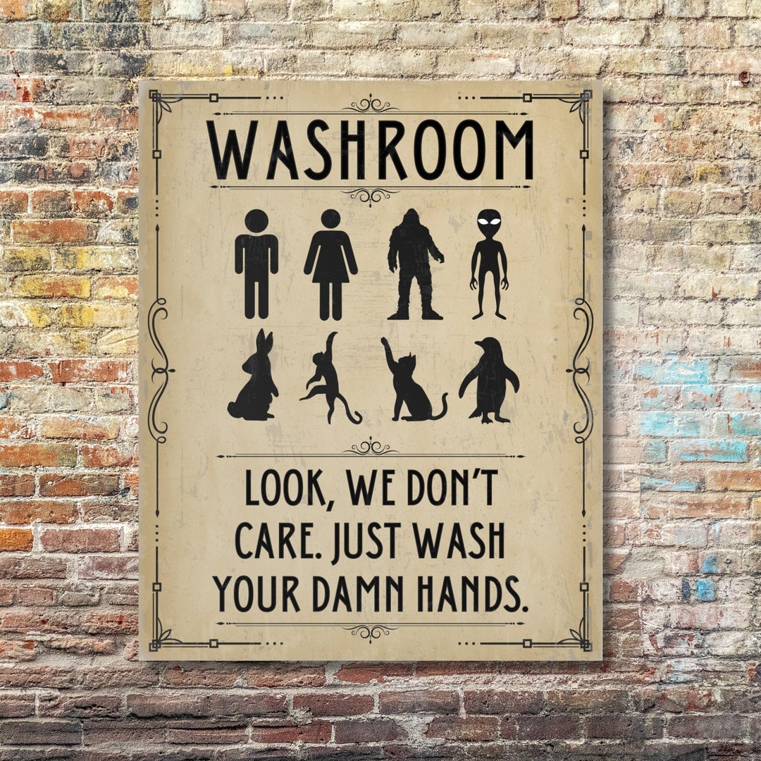 Funny, Gender Neutral Bathroom Wall Sign Vintage Home Decor Unique Art ...