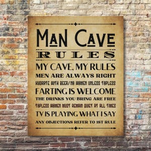 Vintage Style Man Cave Rules Metal Wall Art Sign - Novelty Fun Bar Sign ...
