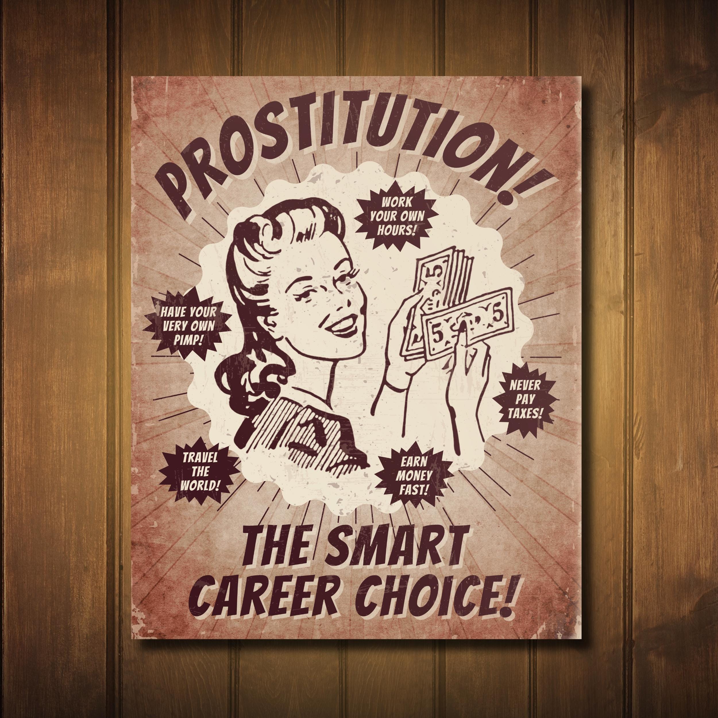 Vintage Style Prostitution Metal Sign - Funny Inappropriate Adult Humor ...