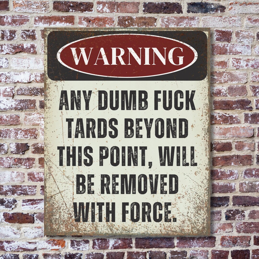 Vintage Style Metal Wall Art Sign - Humorous Warning for Dumb Fuck ...
