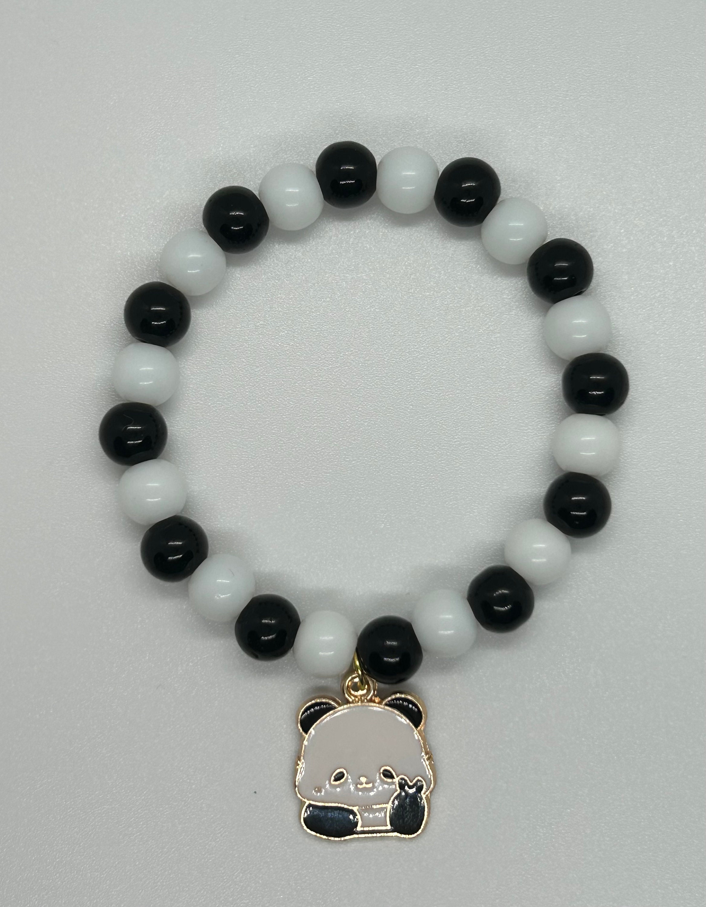 Handmade Panda Charm Bracelet Black and White Glass Bracelet Cute Panda ...