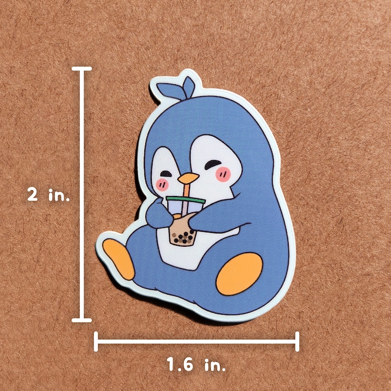 Cute Penguin Boba Tea Vinyl Sticker Kawaii Sticker, Waterproof Sticker ...