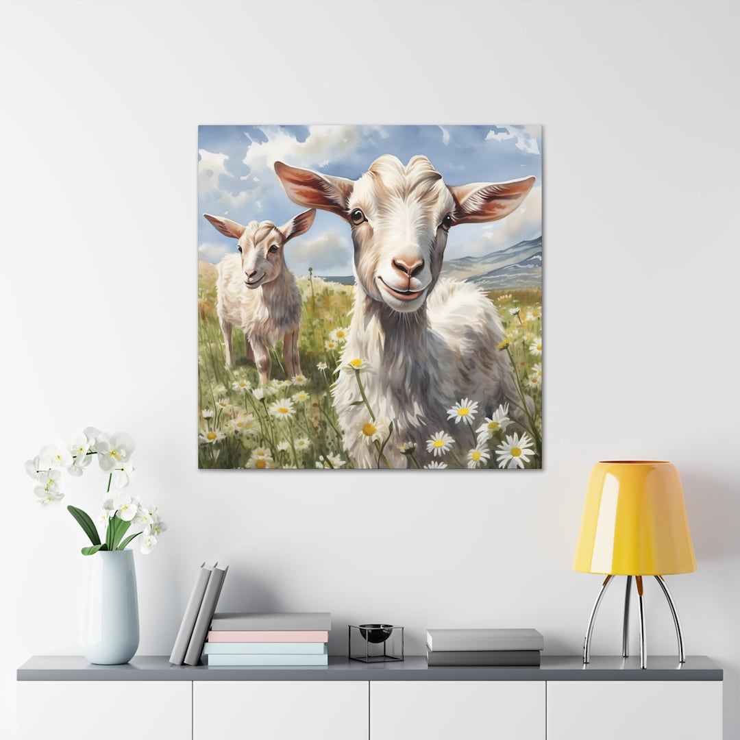 Two Goats in a Wildflower Field Cottagecore Canvas Print - Etsy