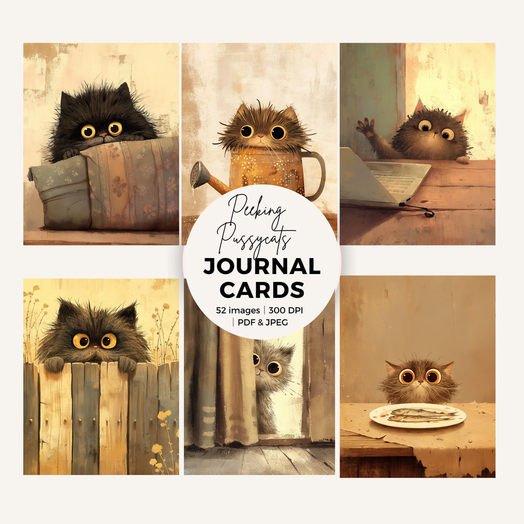 52 Peeking Pussycats Journal Cards, Cat Ephemera, Scrapbooking, Junk ...