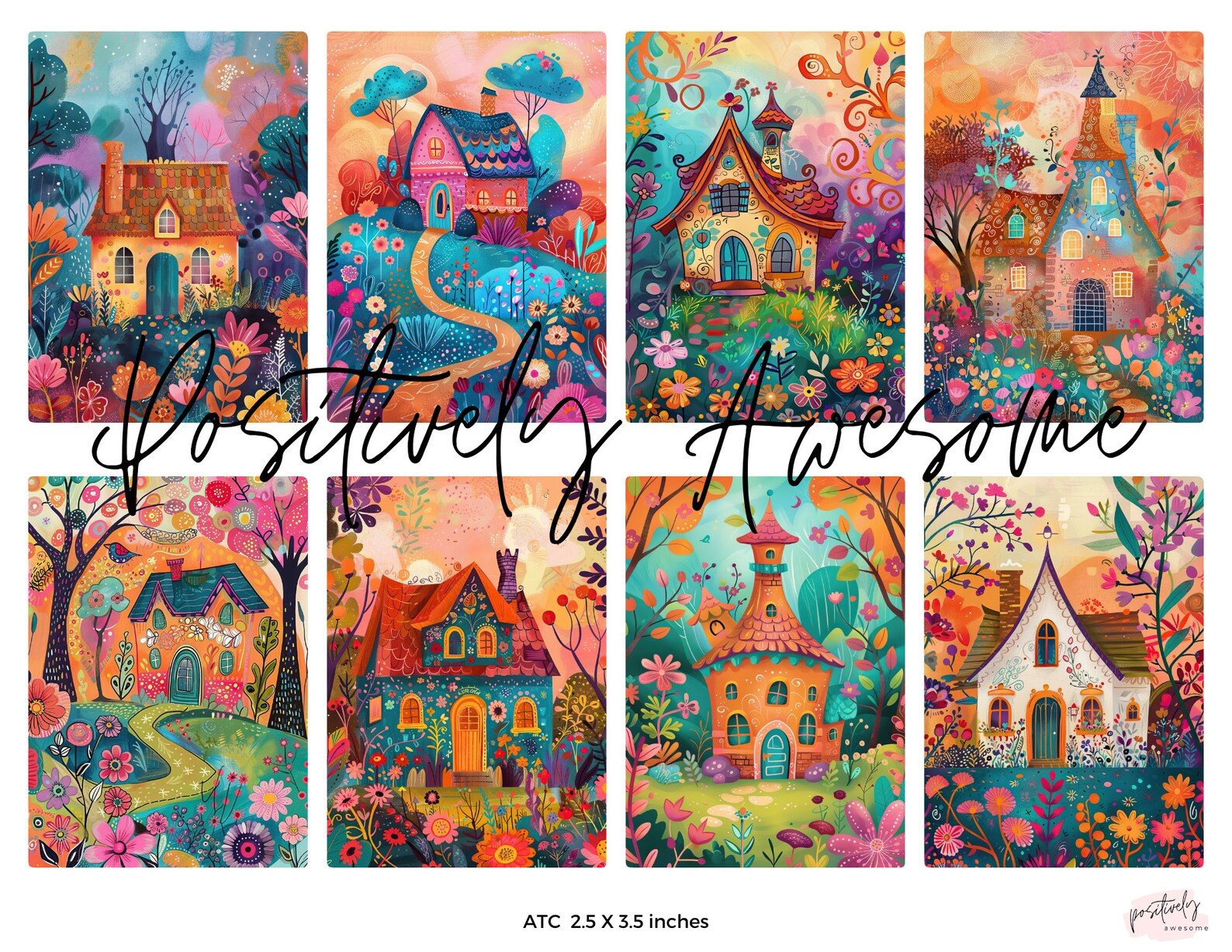 24 Quirky Cottages ATC Cards, Collage Sheet, Cottagecore, Digital ...