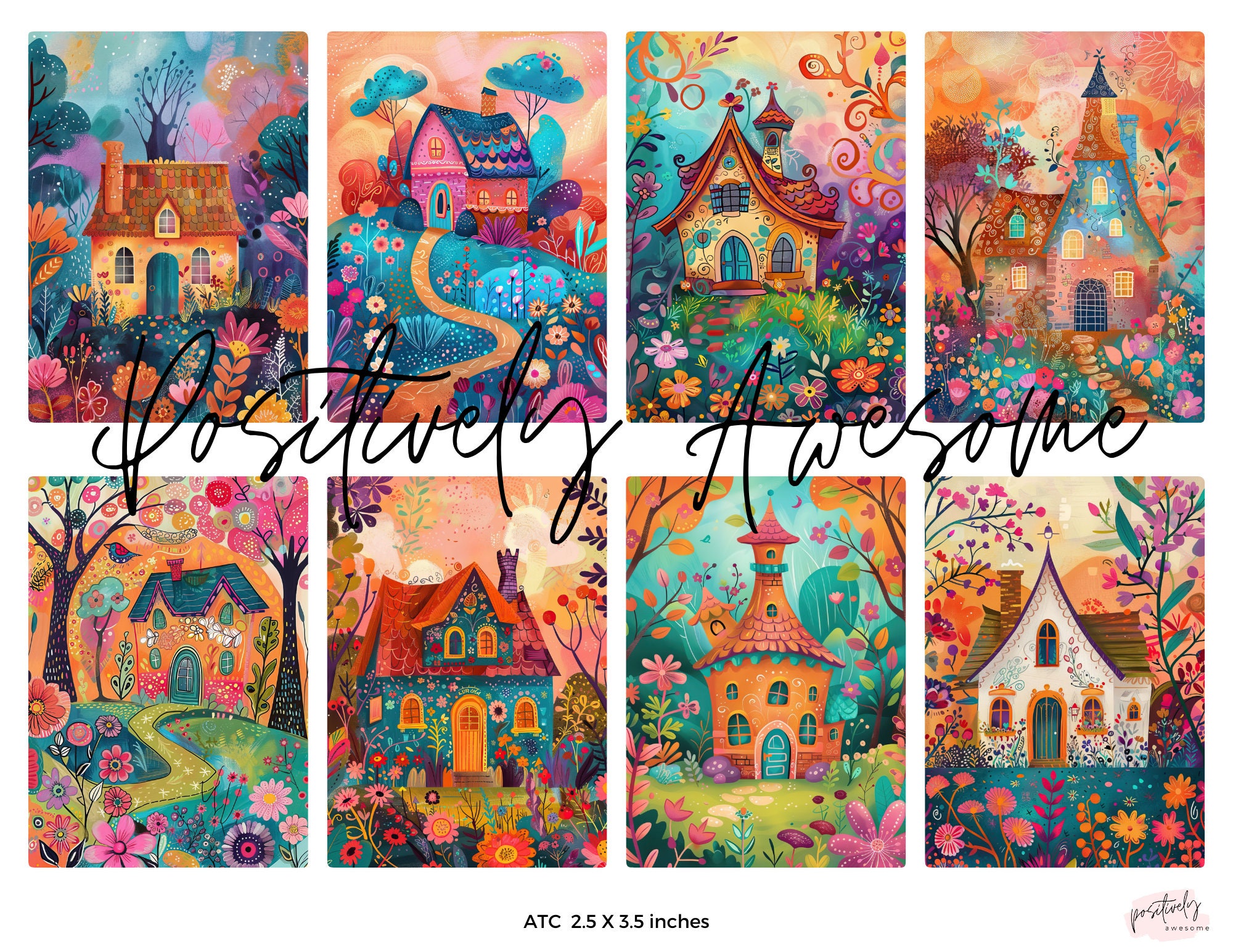 24 Quirky Cottages ATC Cards, Collage Sheet, Cottagecore, Digital ...