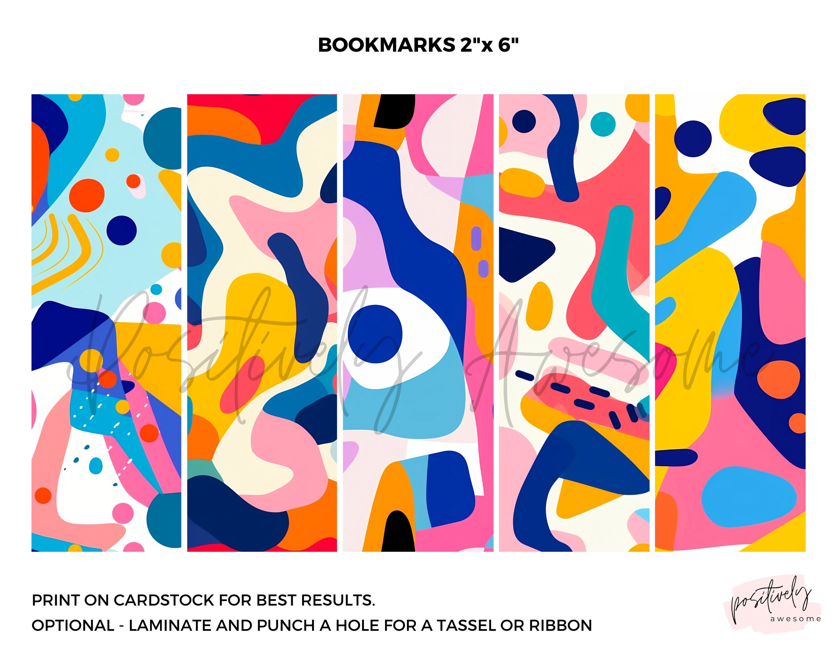 Colorful Printable Bookmarks, 10 Bookmark Bundle, Abstract Design ...