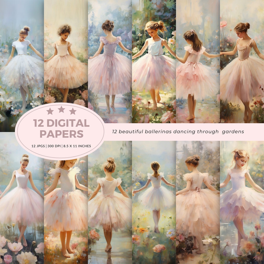 Digital Ballerina Papers - 12 Printable Garden Tutu Designs, 8.5x11 ...