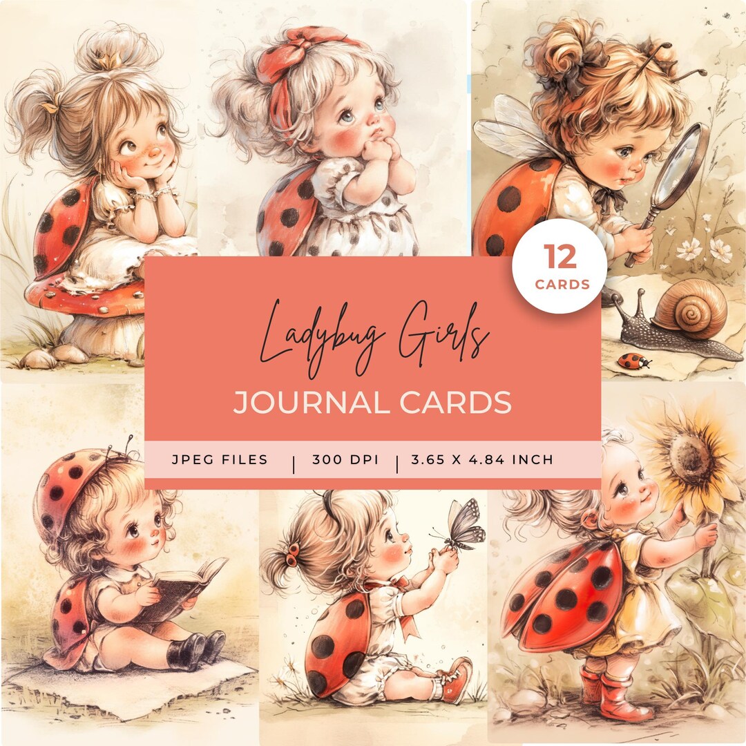 Ladybug Girls Journal Cards: Vintage Ephemera for Collage, Scrapbooking ...
