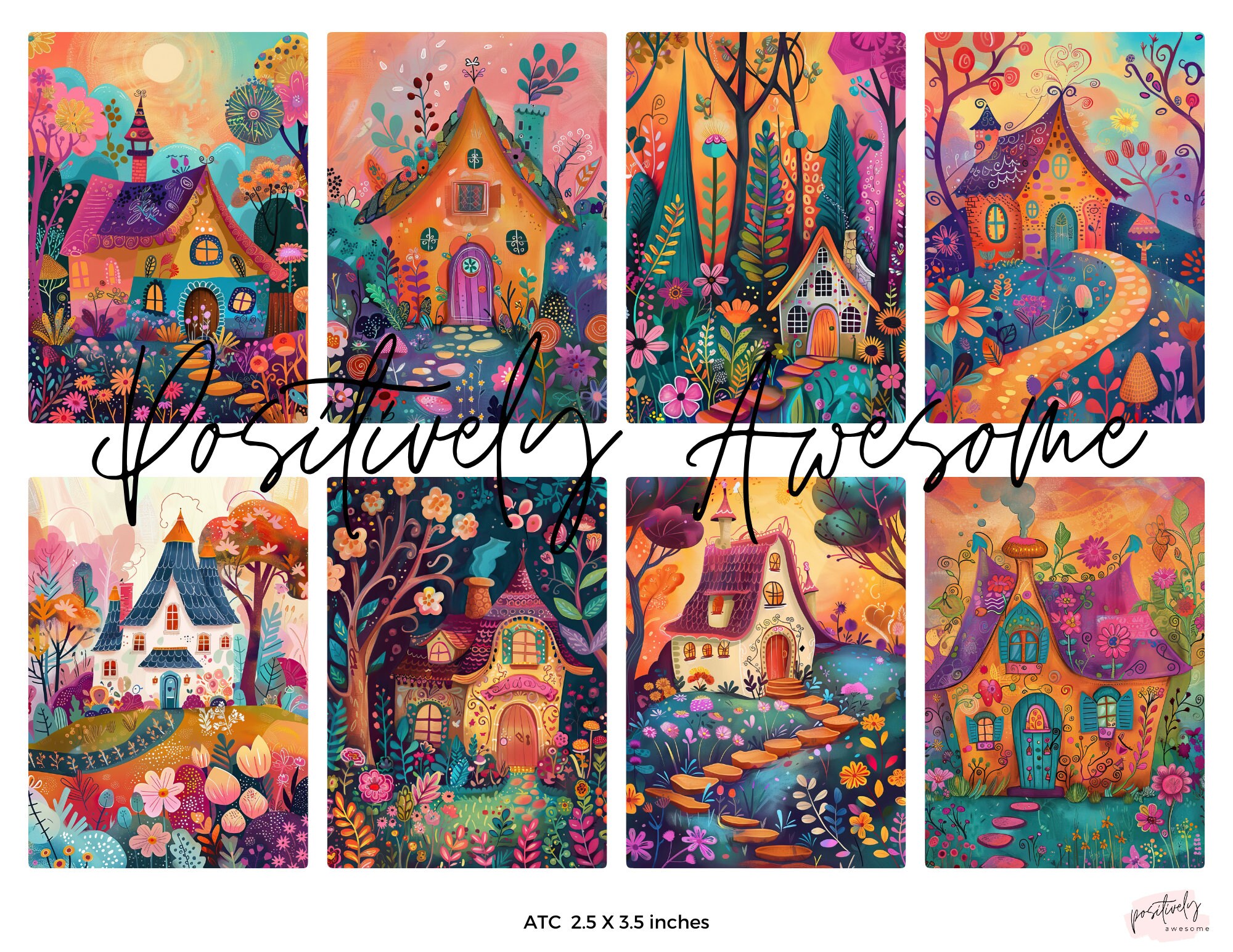 24 Quirky Cottages ATC Cards, Collage Sheet, Cottagecore, Digital ...