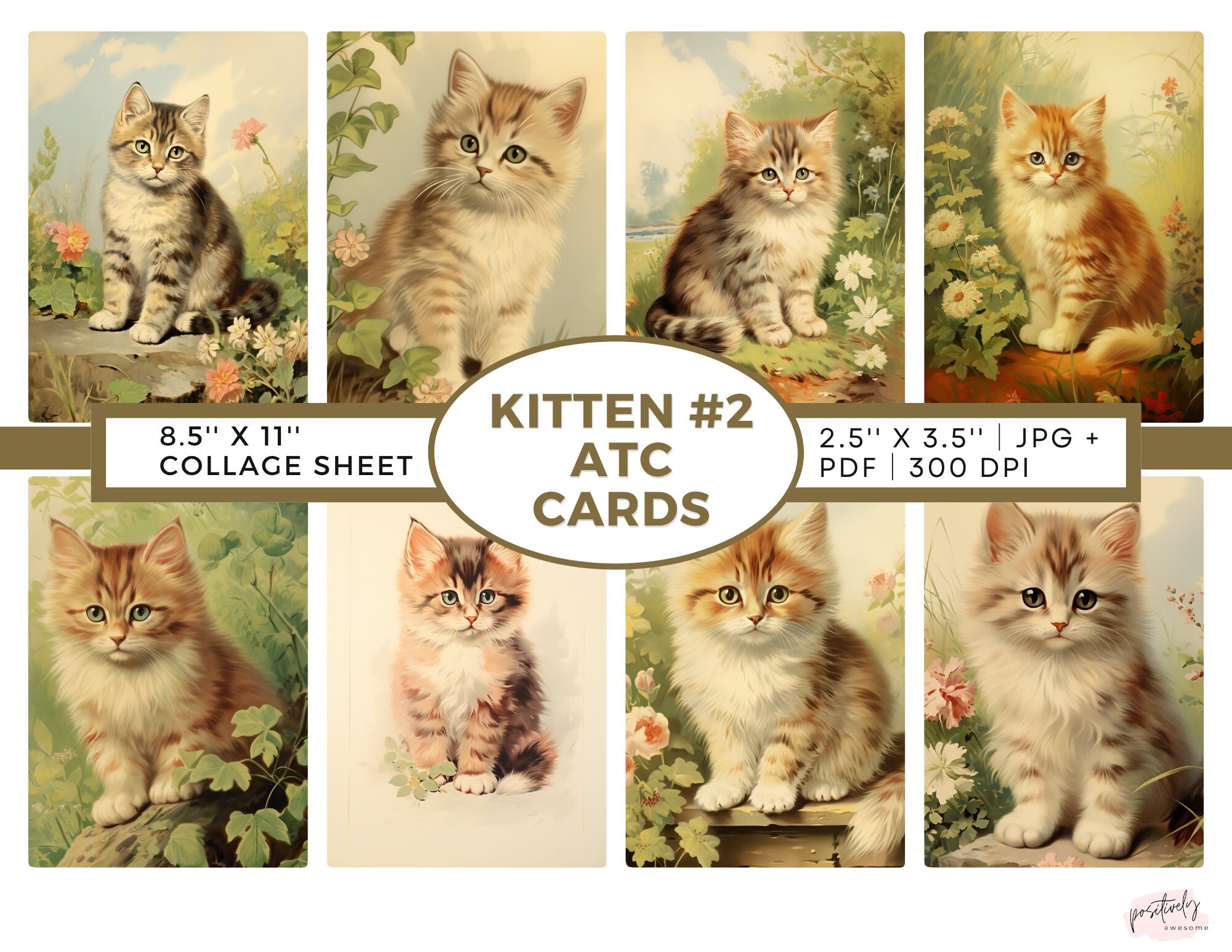 Kitten ATC Cards V2, Printable Collage Sheet, Cat Ephemera, Digital ...