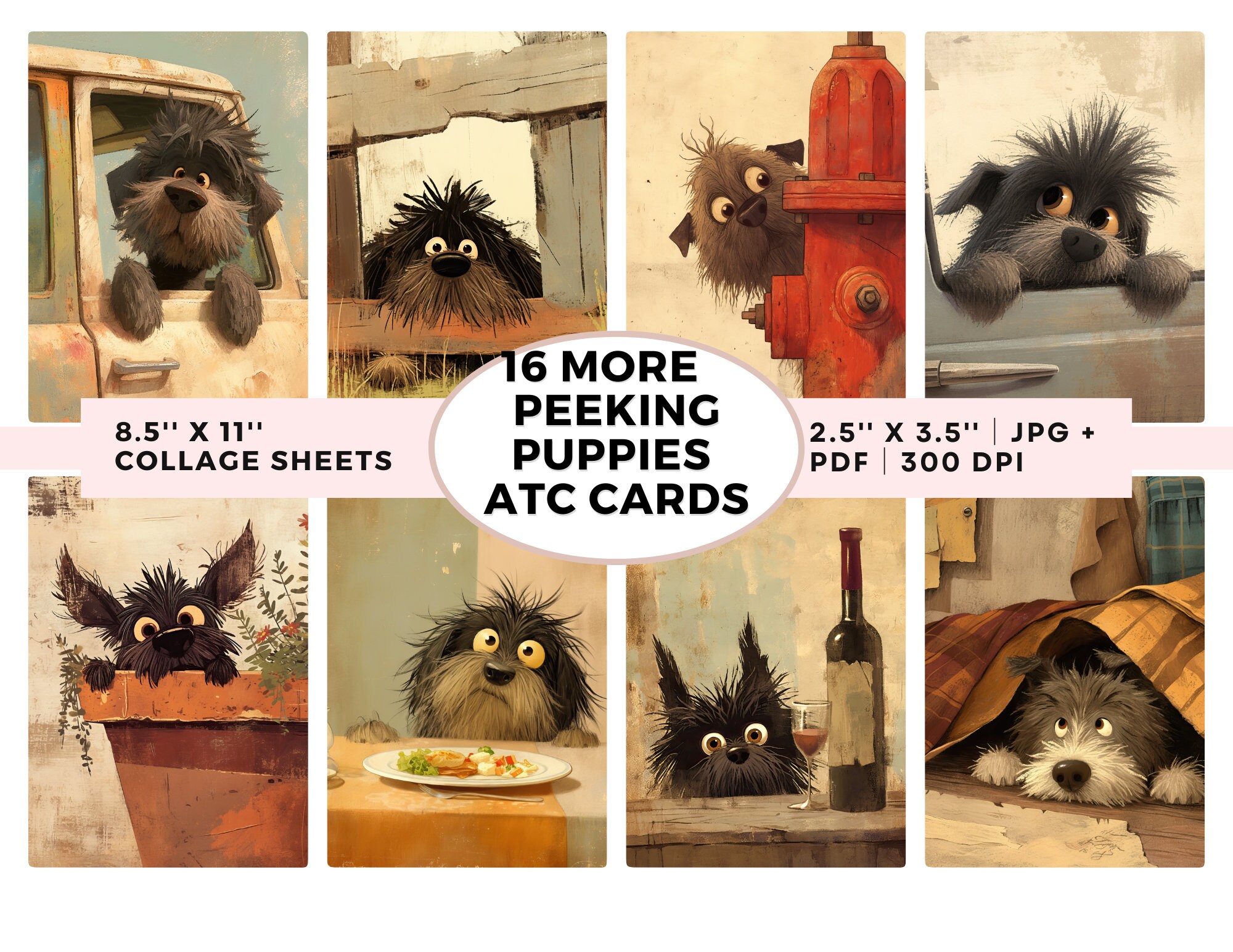 Peeking Puppies ATC Cards: Dog Art Collage Sheet (digital Download, PDF ...