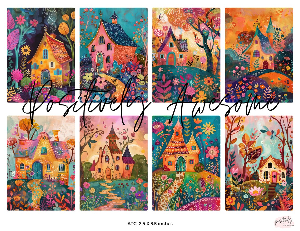 24 Quirky Cottages ATC Cards, Collage Sheet, Cottagecore, Digital ...