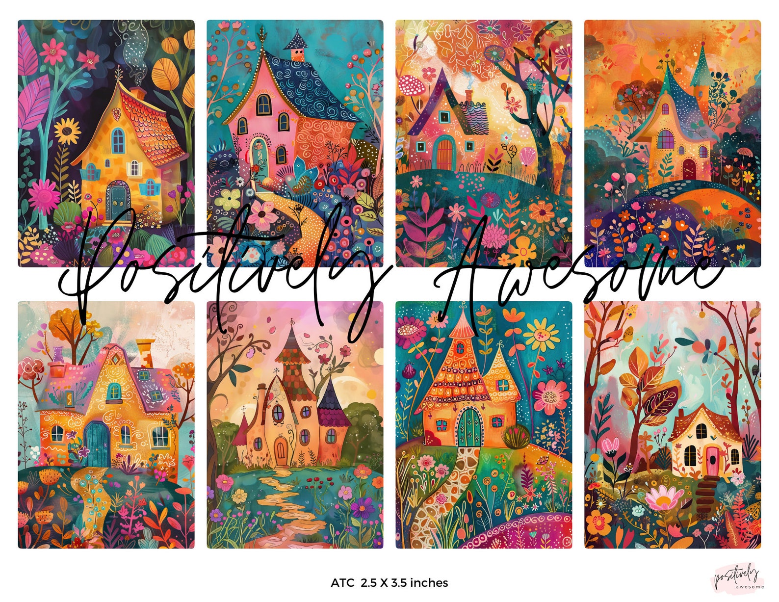 24 Quirky Cottages ATC Cards, Collage Sheet, Cottagecore, Digital ...